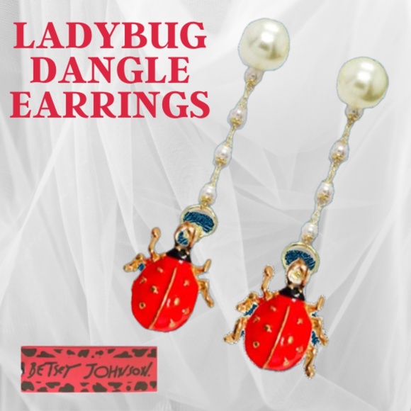 Betsey Johnson | Jewelry | Ladybug With Faux Pearl Dangle Earrings ...